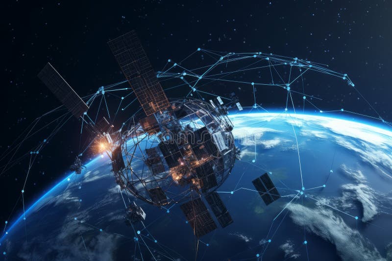 Globe with Communications Satellite Connections Stock Illustration ... Globe with Communications Satellite Connections Stock Illustration ...