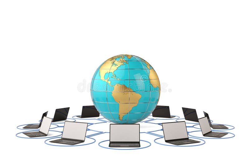 Globe and Computer Networking.3D Illustration. Stock Illustration ...