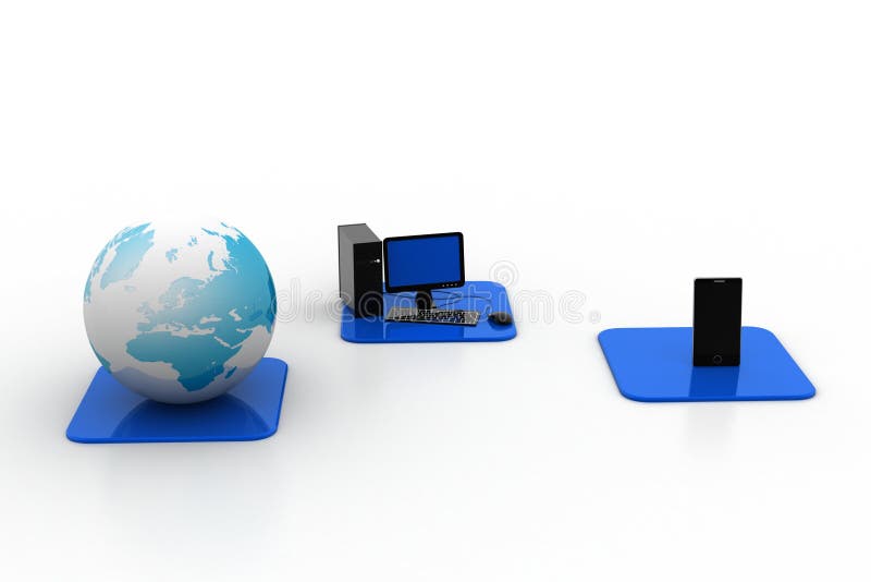 Globe with Computer and Smart Phone Stock Illustration - Illustration ...
