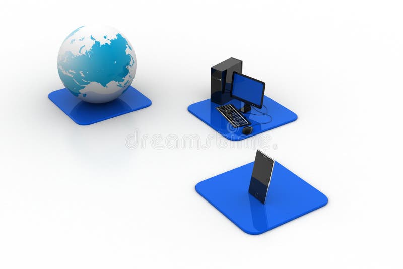 Globe with Computer and Smart Phone Stock Illustration - Illustration ...