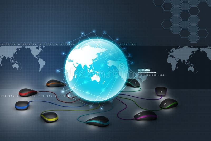 Globe Connecting with Computer Mouse Stock Illustration - Illustration ...