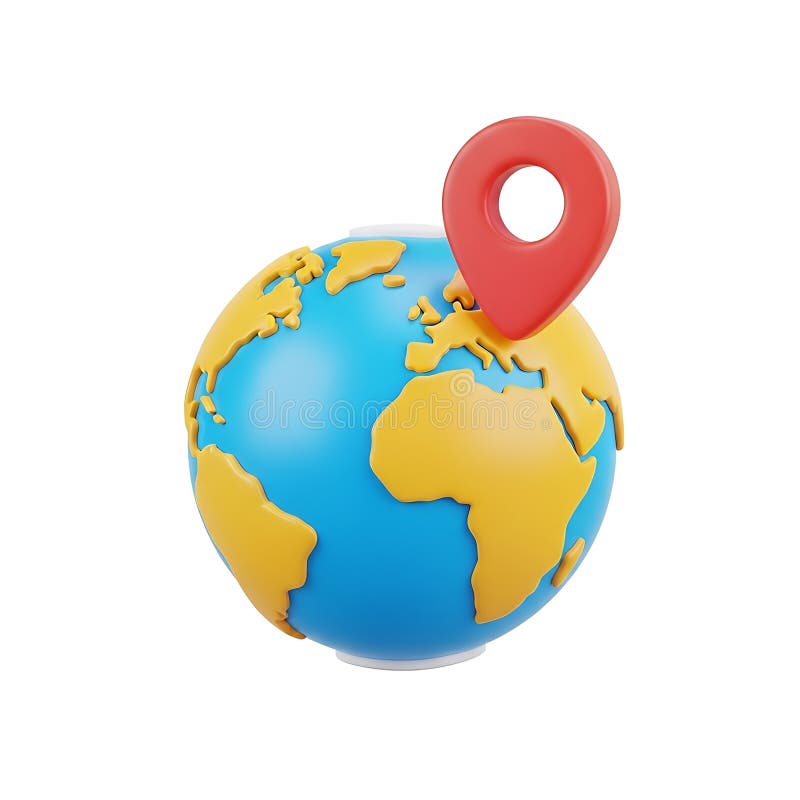 Globe with Continents and Oceans and a Red Location Pin Indicating a ...