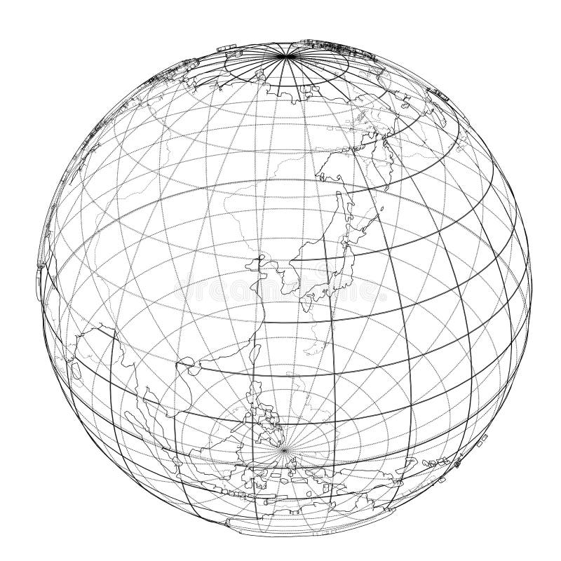 Globe Contour. Vector Rendering of 3d Stock Vector - Illustration of ...