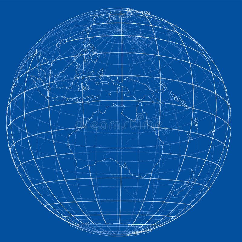 Globe Contour. Vector Rendering of 3d Stock Vector - Illustration of ...