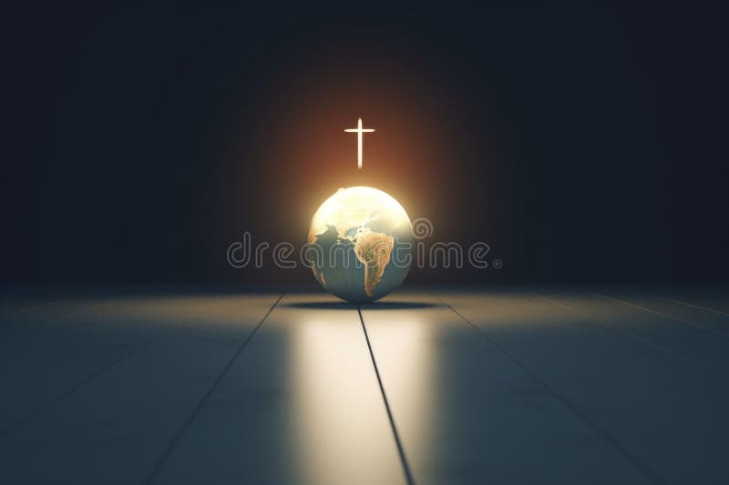 Globe with Cross on the Floor. Religious Concept Stock Illustration ...