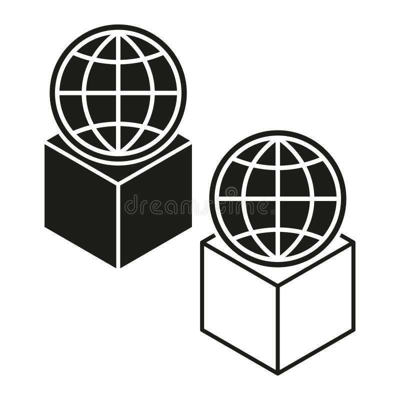 Globe on Cube Icon. Global Sphere on Black Cube. Bold Outline Style ...