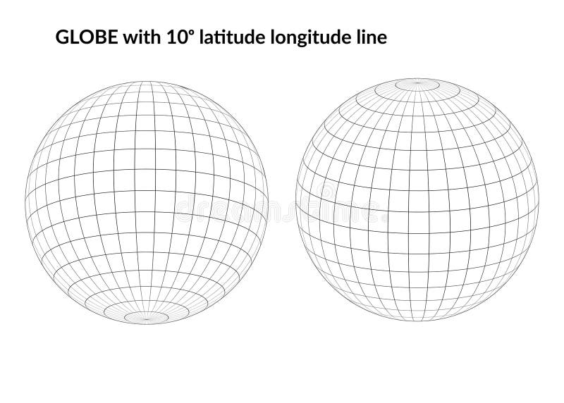 Globe with 10 Degree Latitude Longitude Line Isolated on White ...