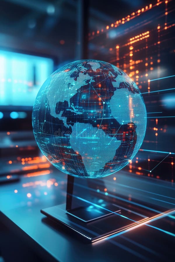 A Globe Displayed on a Stand Next To a Computer Screen, Great for ...