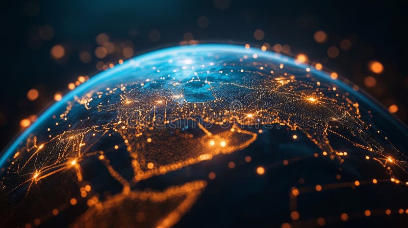 The Globe Displays Bright Flight Routes Connecting Various Global ...