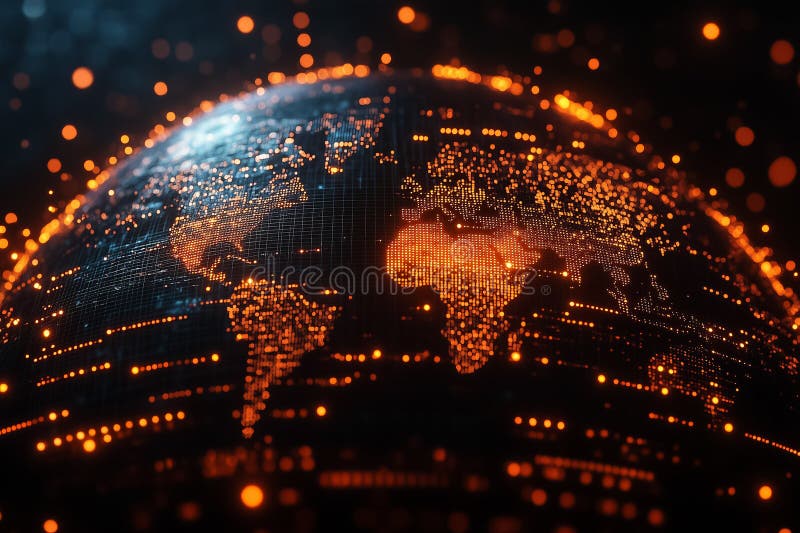 The Globe Displays Illuminated Lines Connecting Various Regions ...