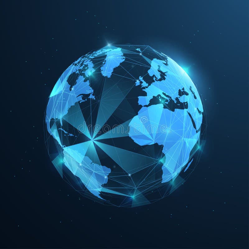 Globe. Earth Concept. Polygonal Dot Line Glare Web Banner. Abstract Low ...