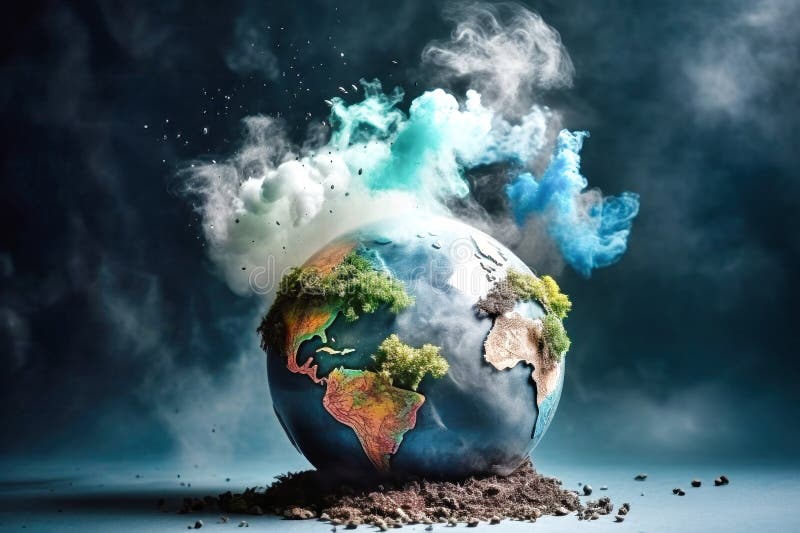 A Globe of Earth, Engulfed in a Plume of Colored Smoke, Symbolizing the ...