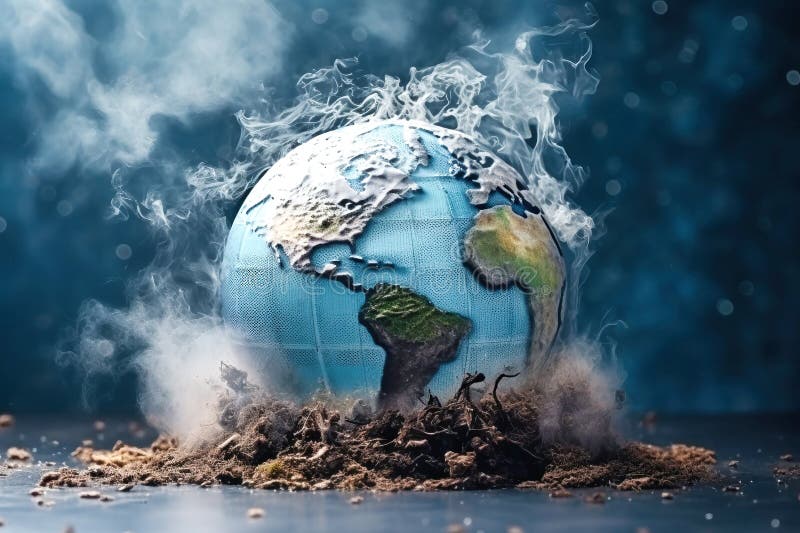 A Globe of the Earth, Engulfed in Smoke and Surrounded by Ash ...