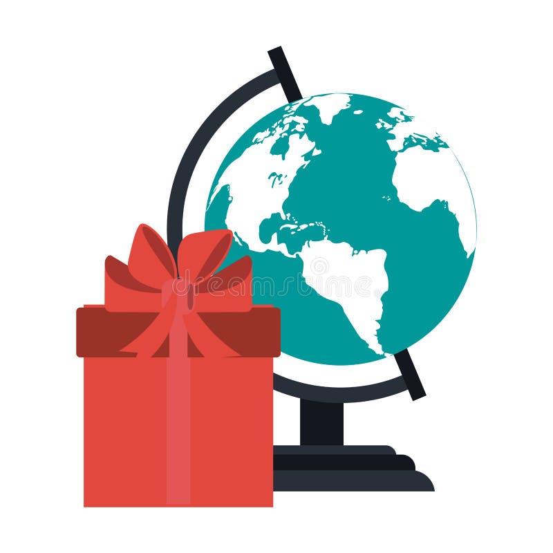 Globe earth and gift box stock vector. Illustration of earth - 136882065