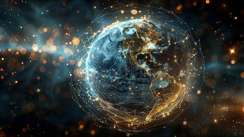 Globe Earth Interconnected Global Visualization Whole Planet Stock ...