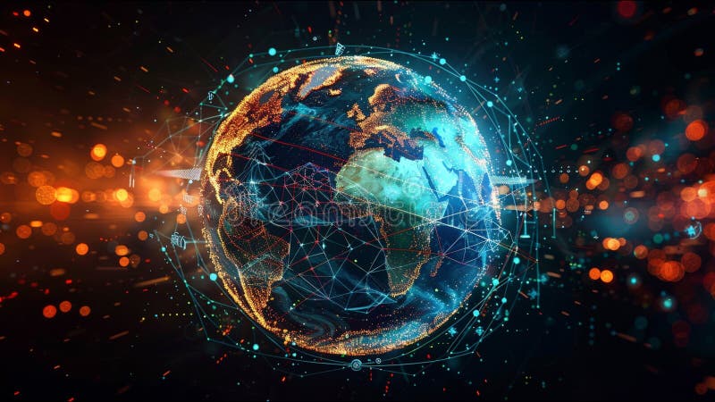 Globe Earth Interconnected Global Visualization Whole Planet Stock ...