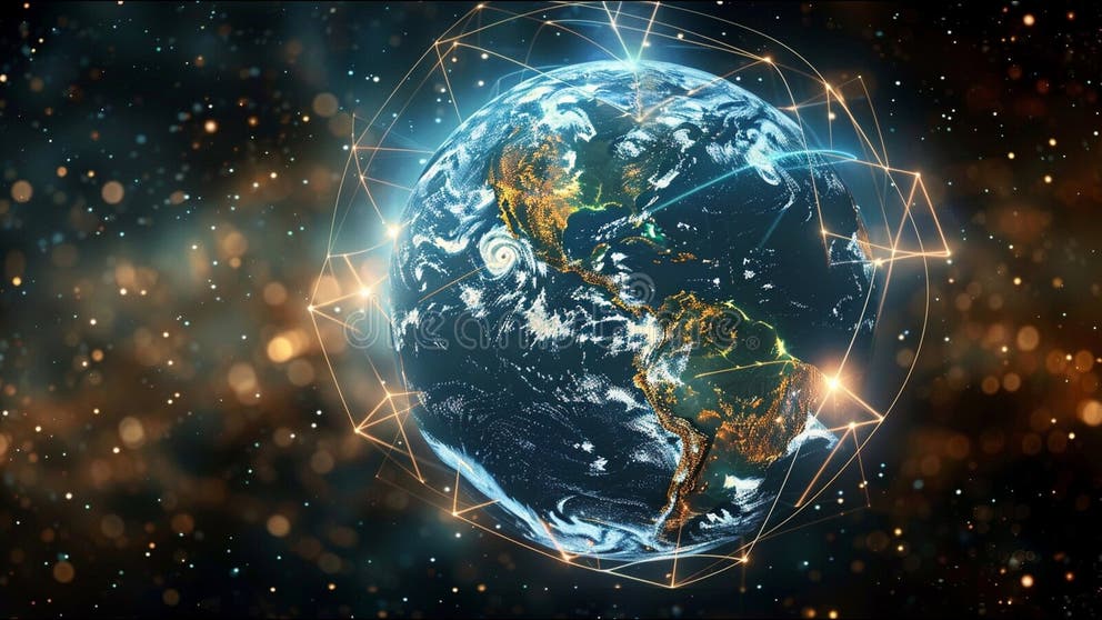 Globe Earth Interconnected Global Visualization Whole Planet Stock ...