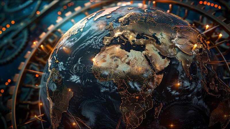 Globe Earth Interconnected Global Visualization Whole Planet Stock ...