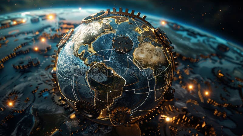 Globe Earth Interconnected Global Visualization Whole Planet Stock ...