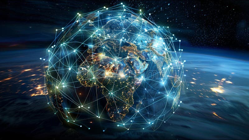 Globe Earth Interconnected Global Visualization Whole Planet Stock ...