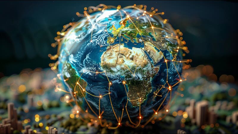 Globe Earth Interconnected Global Visualization Whole Planet Stock ...