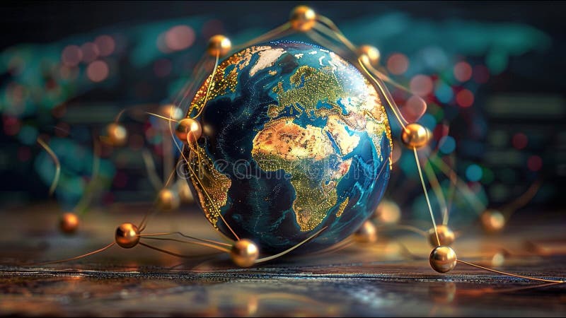 Globe Earth Interconnected Global Visualization Whole Planet Stock ...
