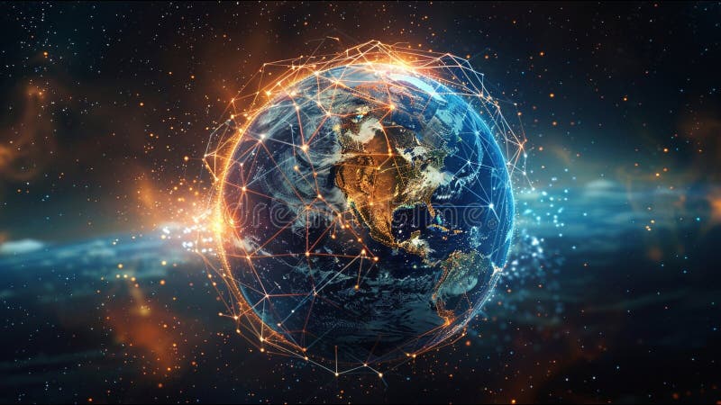 Globe Earth Interconnected Global Visualization Whole Planet Stock ...