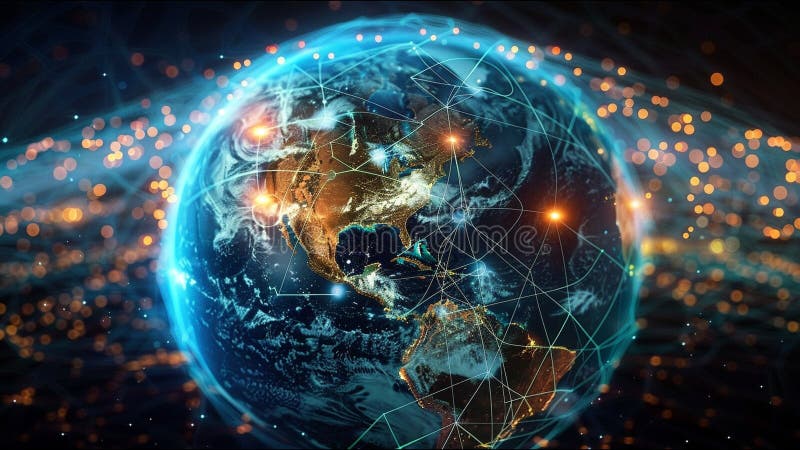 Globe Earth Interconnected Global Visualization Whole Planet Stock ...