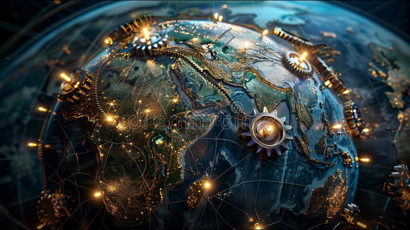 Globe Earth Interconnected Global Visualization Whole Planet Stock ...