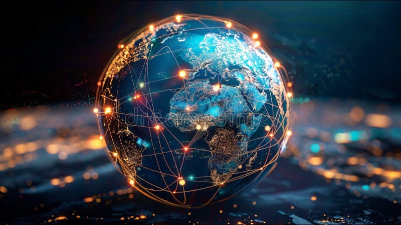 Globe Earth Interconnected Global Visualization Whole Planet Stock ...