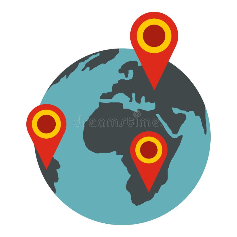Globe Earth with Pointer Marks Icon, Flat Style Stock Illustration - Illustration of indicator ...