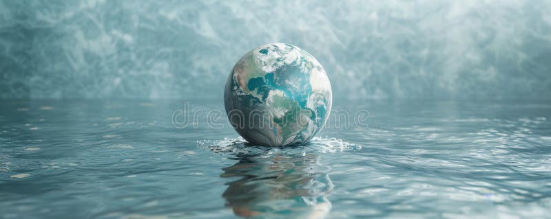 A Globe of the Earth Rests on a Watery Surface with an Icy Textured ...