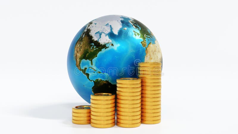 Globe or Earth with Stack of Gold Coin, World Business Concept, Element ...