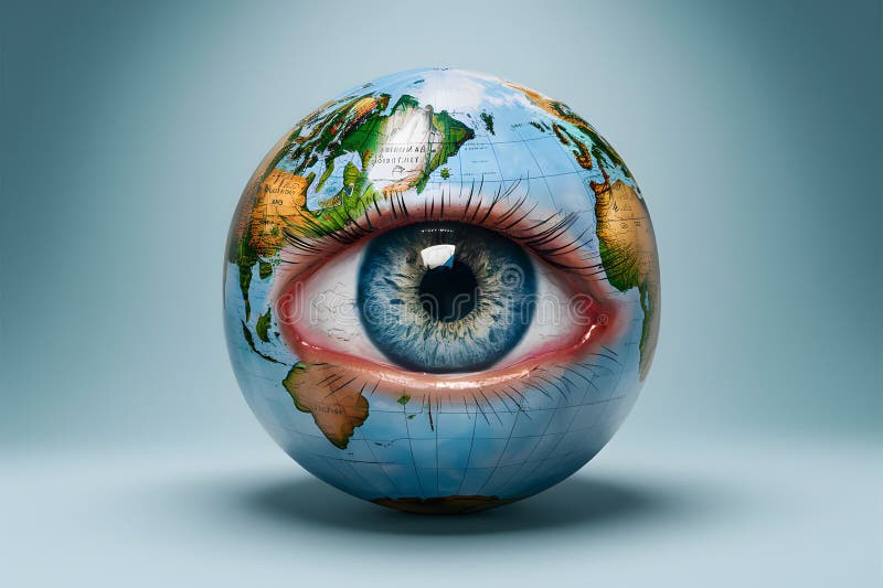 Globe with Embedded Eye Against Gradient Light Blue Background Stock ...