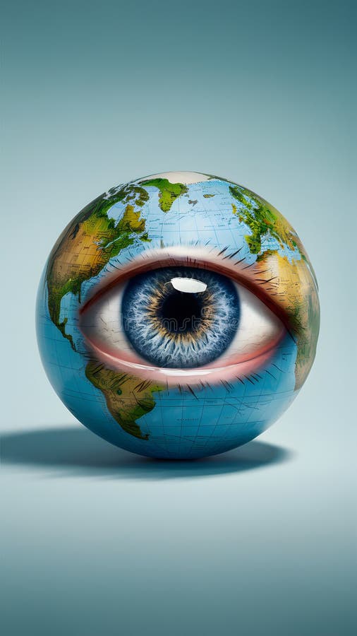 Globe with Embedded Eye Against Gradient Light Blue Background Stock ...