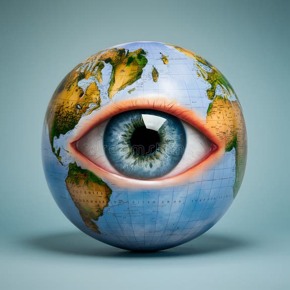 Globe with Embedded Eye Against Gradient Light Blue Background Stock ...