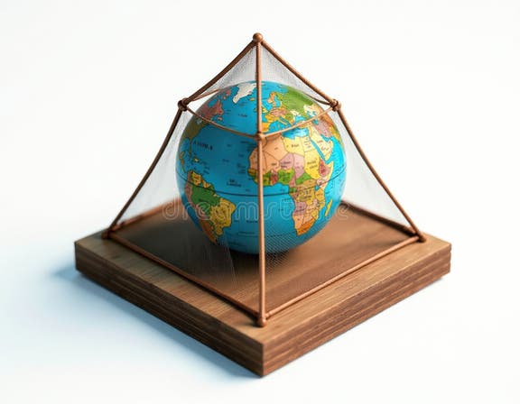 Globe Encased in Protective Pyramid Stock Illustration - Illustration ...