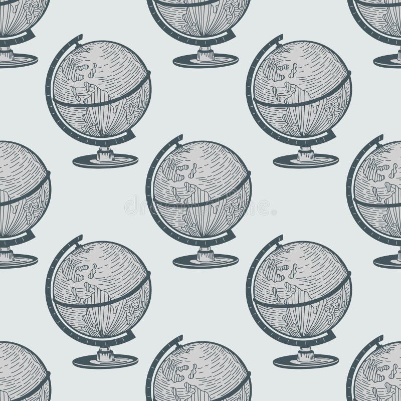 The Globe Engraved Seamless Pattern. Vintage Background Old Atlas Earth ...