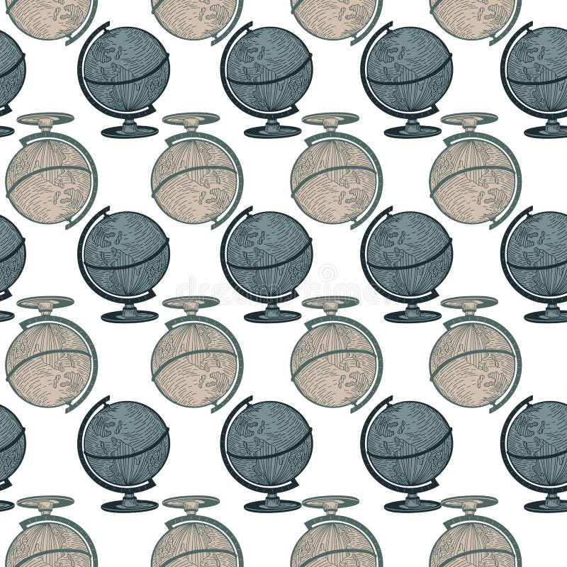 The Globe Engraved Seamless Pattern. Vintage Background Old Atlas Earth ...