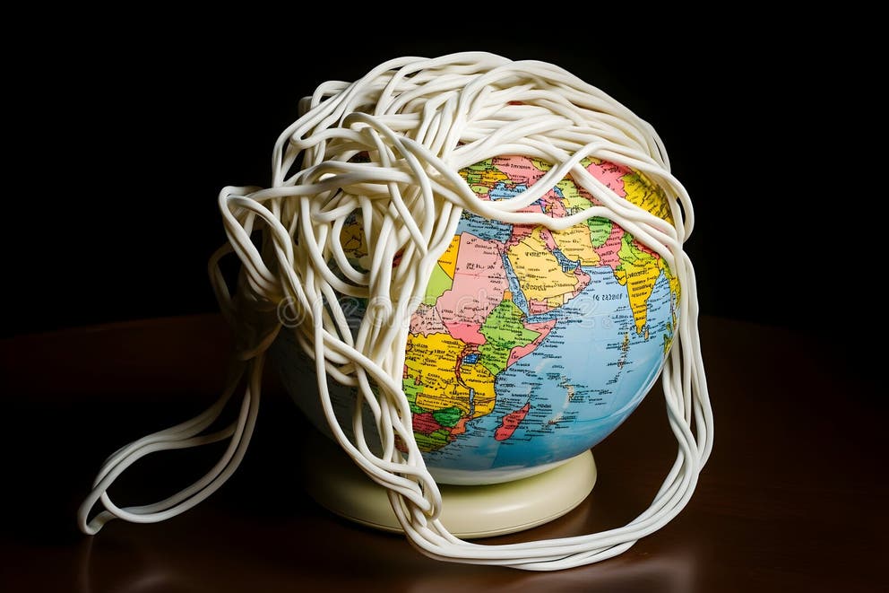 A Globe Entangled in a Mass of White Noodles Stock Photo - Image of ...