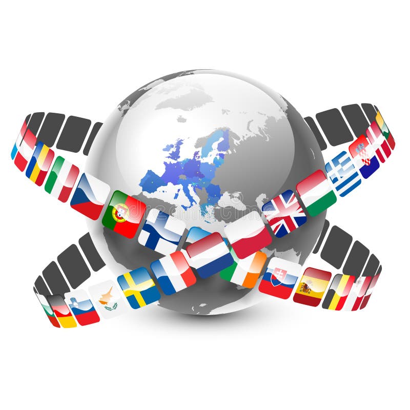 Globe with 28 European Union Countries and Flags Stock Vector ...