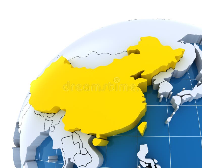 Globe with Extruded Continents, Close-up on China Stock Illustration ...