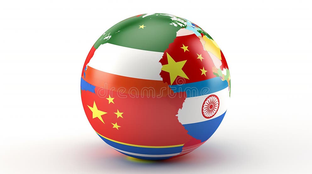 A Globe Featuring Flags from Various Countries Including China, India ...
