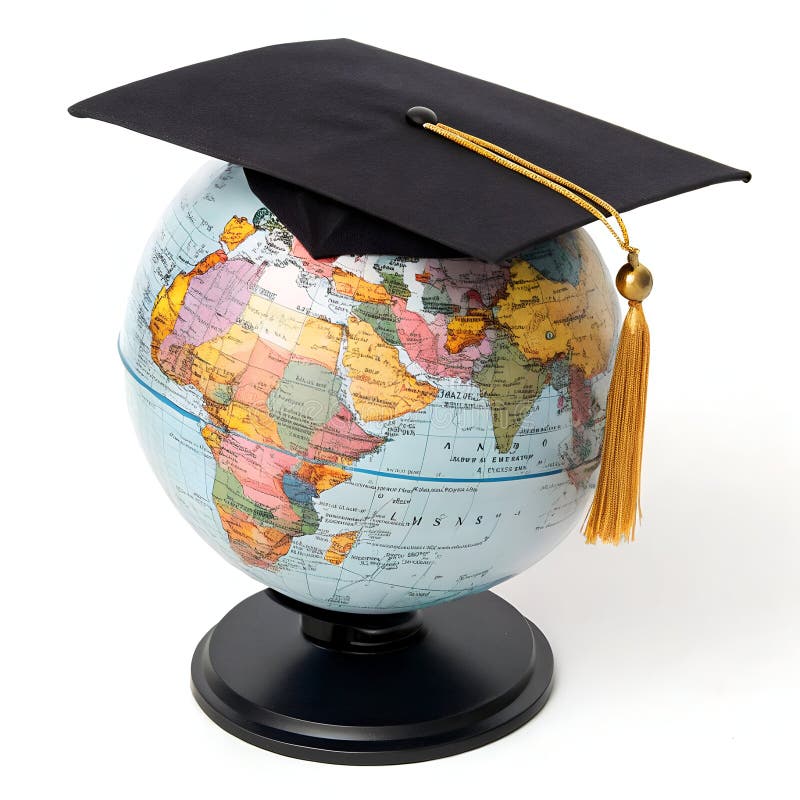 A Globe Featuring a Graduation Cap Stock Illustration - Illustration of ...