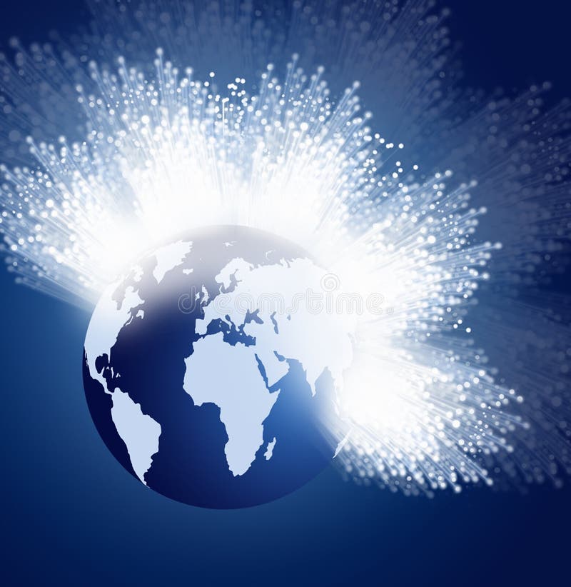 World Map with Fiber Optics Stock Illustration - Illustration of data ...