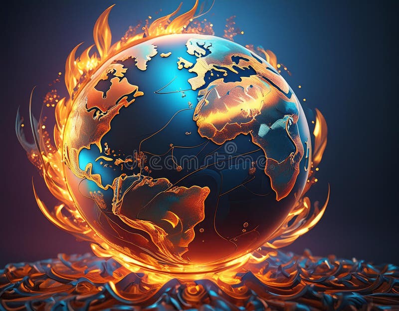A globe with fire on it stock illustration. Illustration of destruction ...