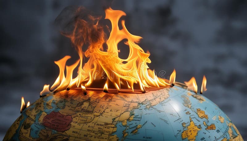 A globe with fire on it stock illustration. Illustration of atmosphere ...