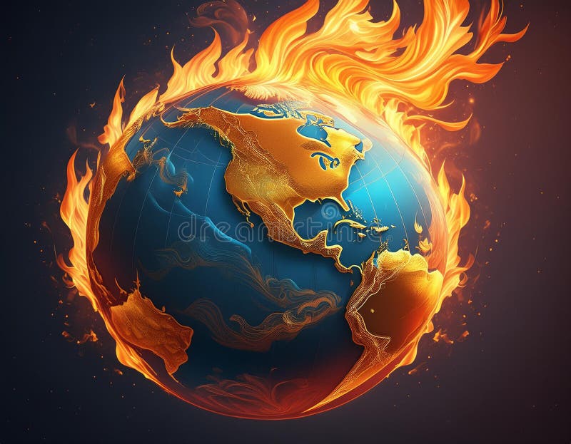 A globe with fire on it stock illustration. Illustration of globe ...
