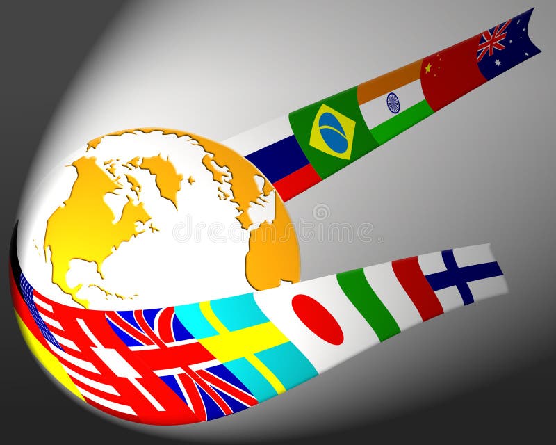 Glass Globe with Flags Around Stock Illustration - Illustration of asia ...
