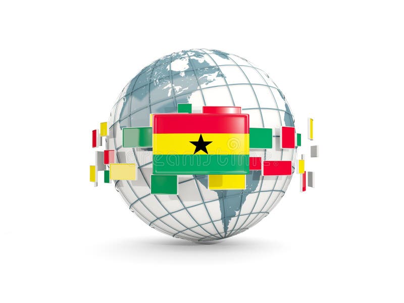 Ghana With Flag On Globe Isolated Stock Illustration - Illustration of ...